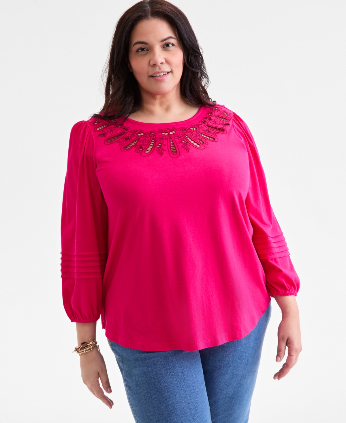Click here for Style & Co Plus Size Broderie Anglaise 3/4-Sleeve... prices