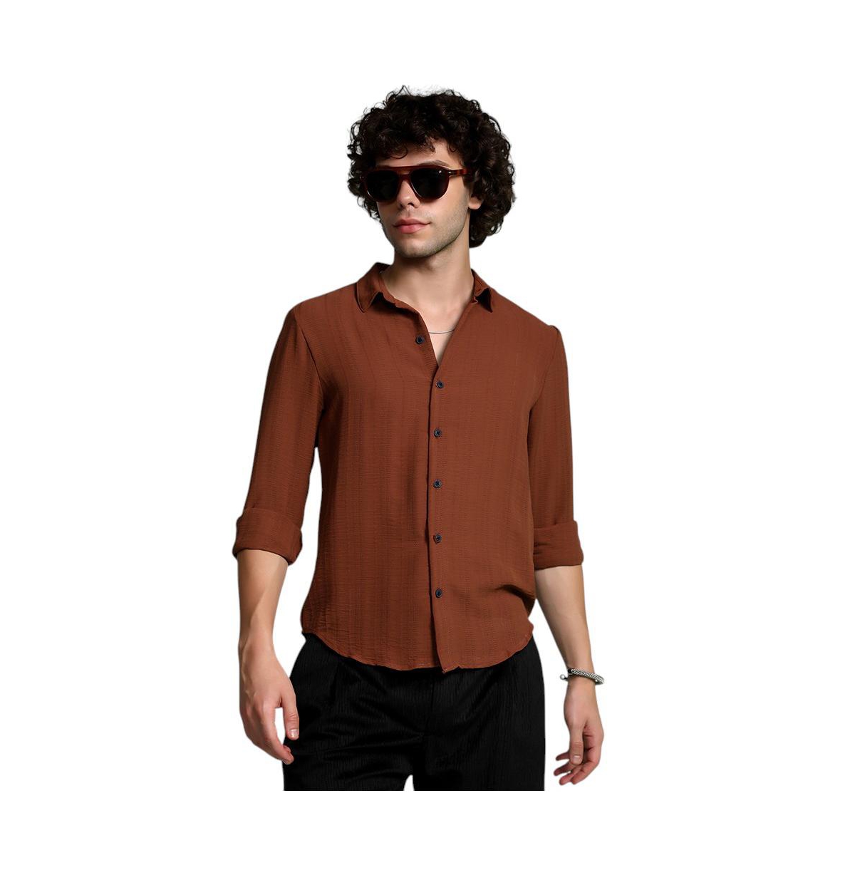 Click here for Campus Sutra Mens Sienna Brown Woven-Lined Shirt -... prices