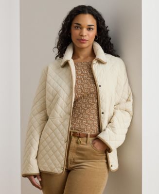 Lauren Ralph Lauren Plus Size Faux-Sherpa-Collar Quilted Coat - Macy's