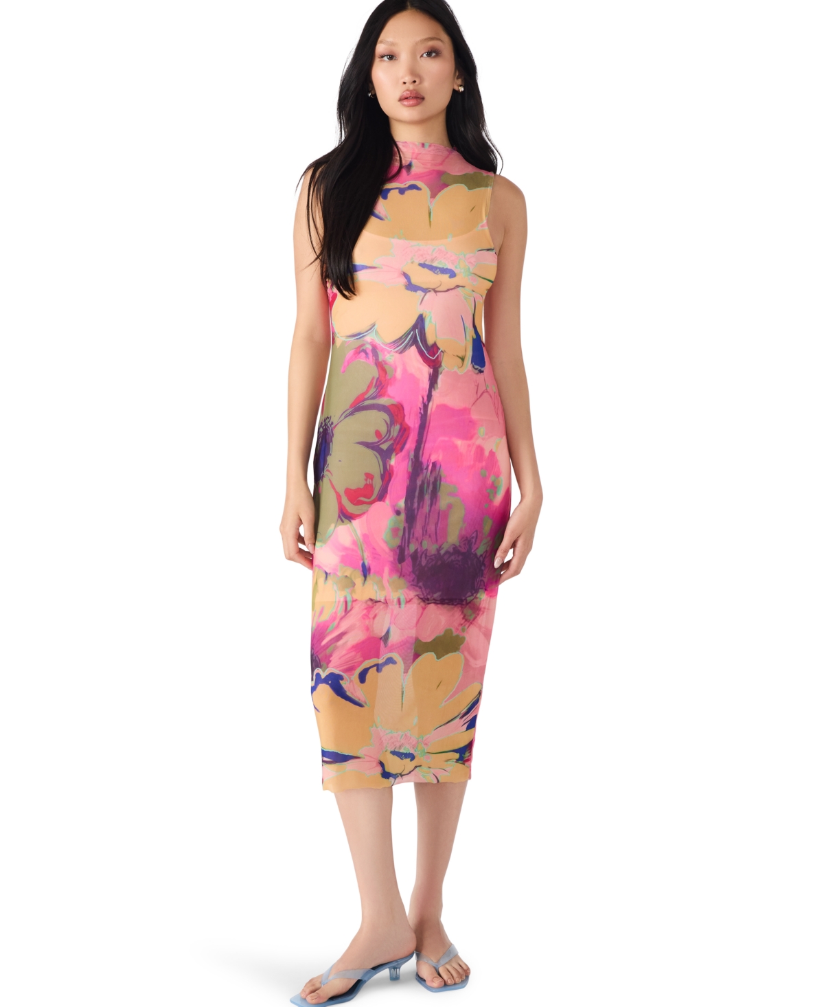 Click here for Steve Madden Womens Sidra Floral Mesh Midi Dress -... prices