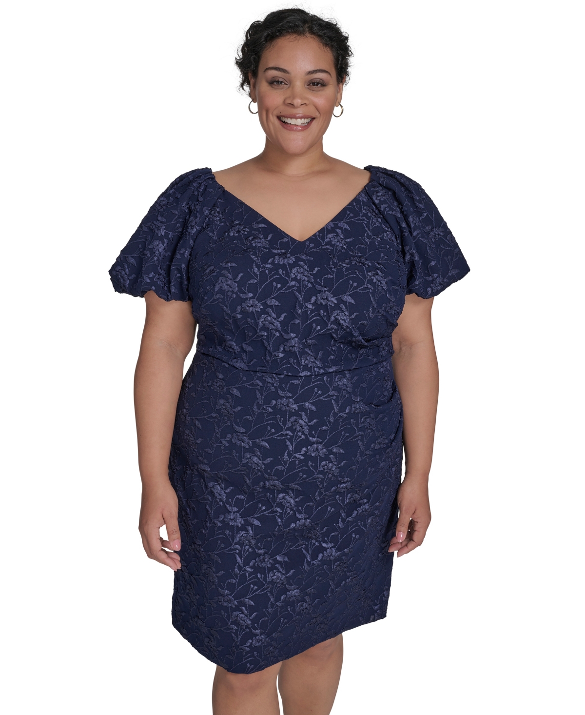 Click here for Eliza J Plus Size Puff-Sleeve Jacquard Sheath Dres... prices