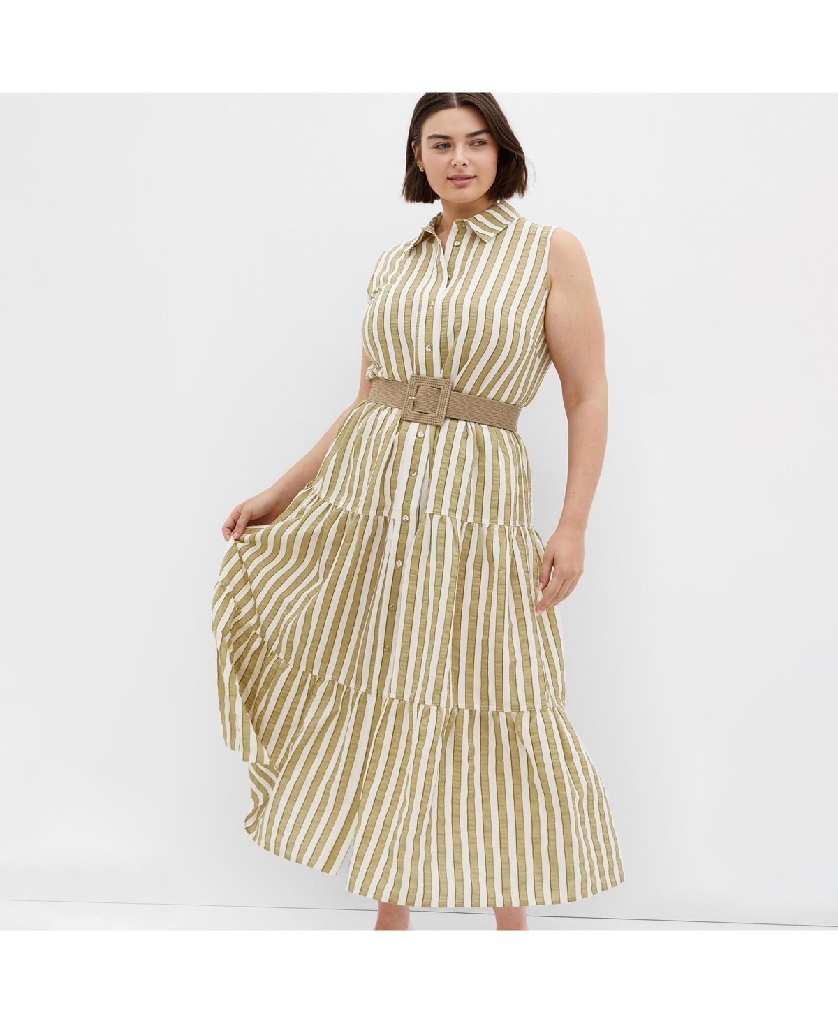 Click here for City Chic Plus Size Clean Lines Dress - Moss strip... prices