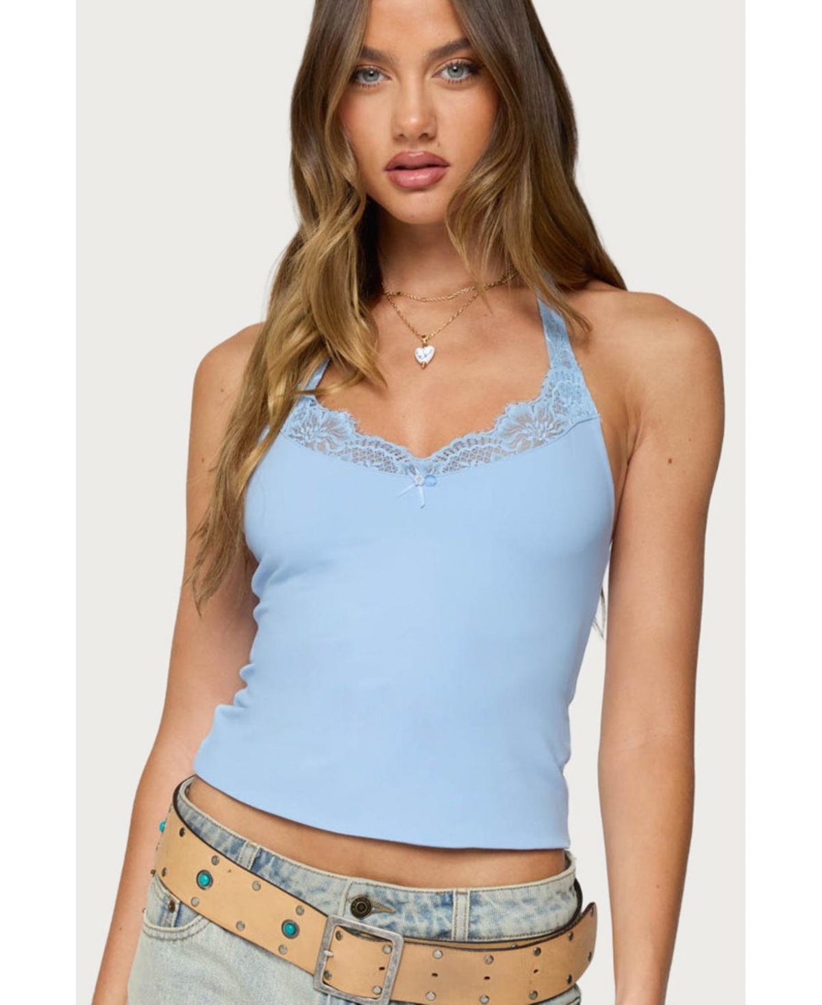 Click here for Edikted Womens Jordie Lacey Halter Top - Light-blu... prices
