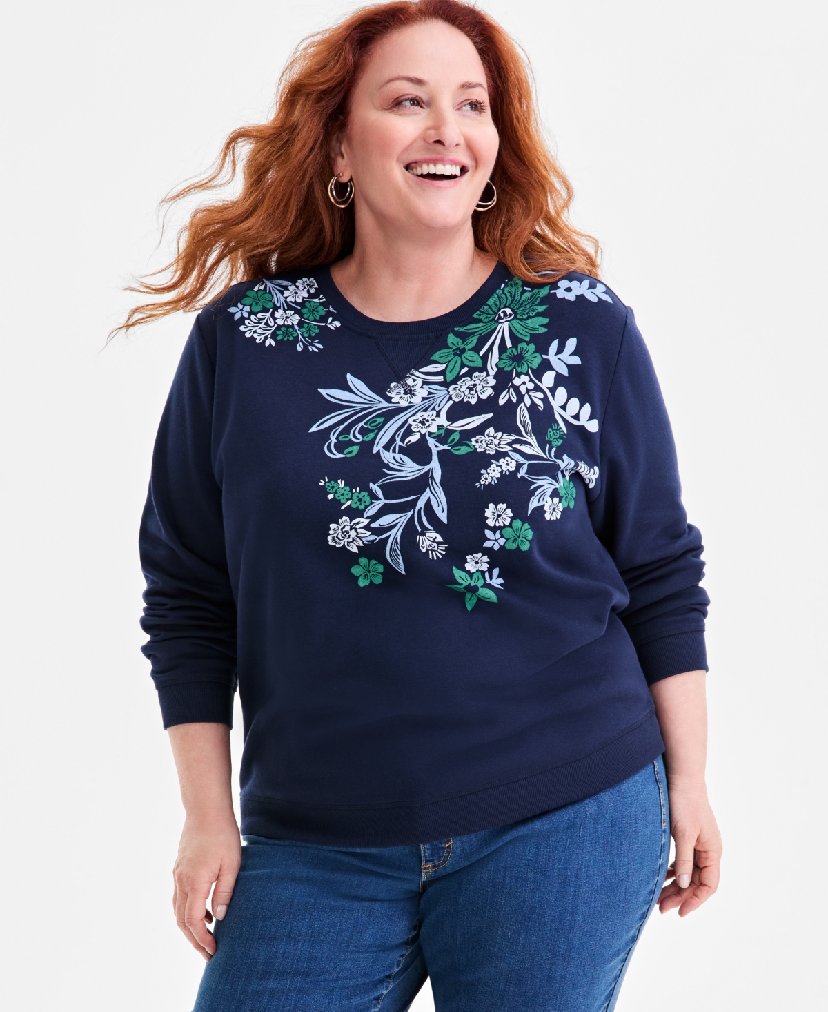 Click here for Style & Co Plus Size Fleece Crewneck Long-Sleeve T... prices