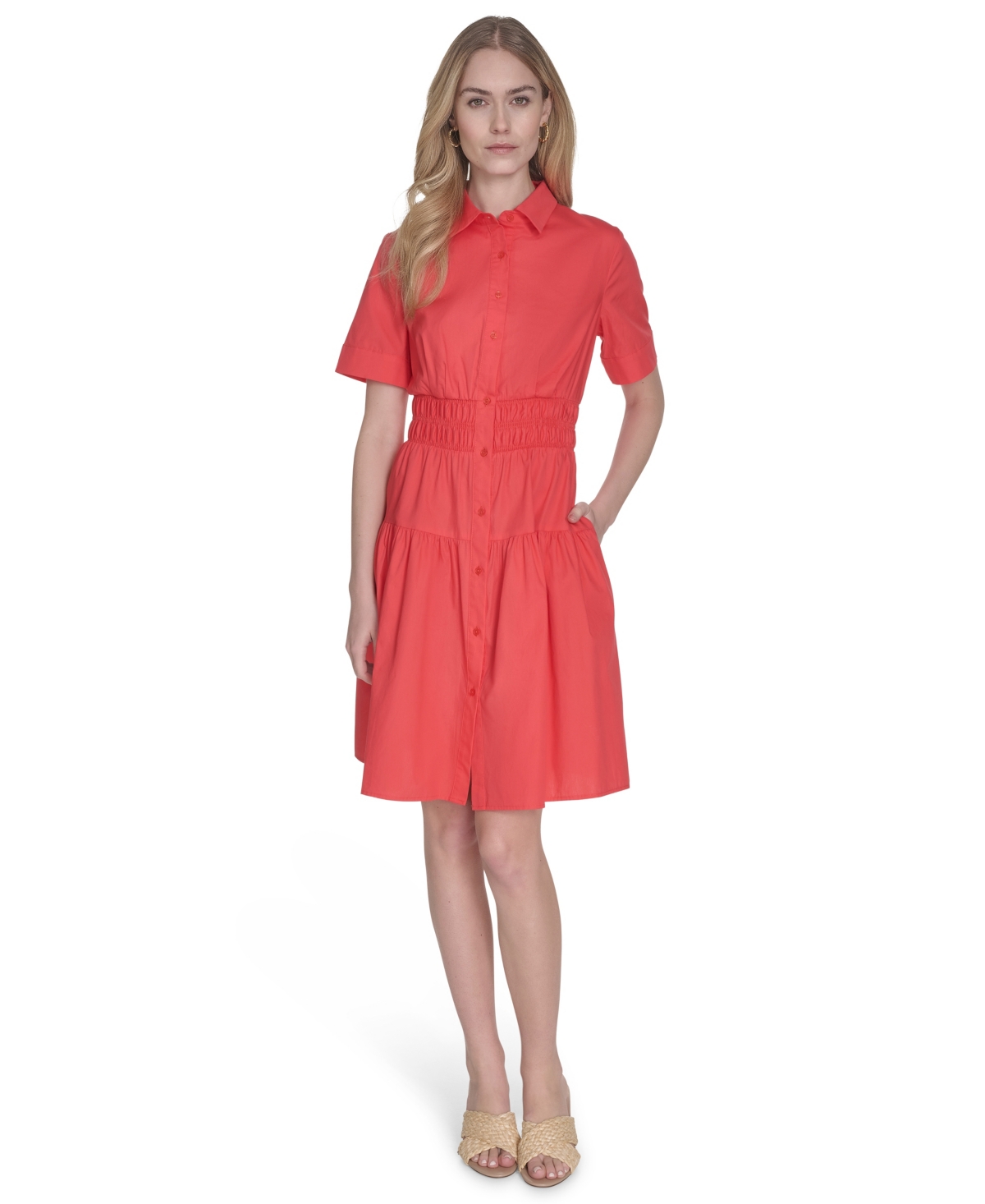 Vince Camuto Womens Cotton Short-Sleeve Shirtdress - Pop
