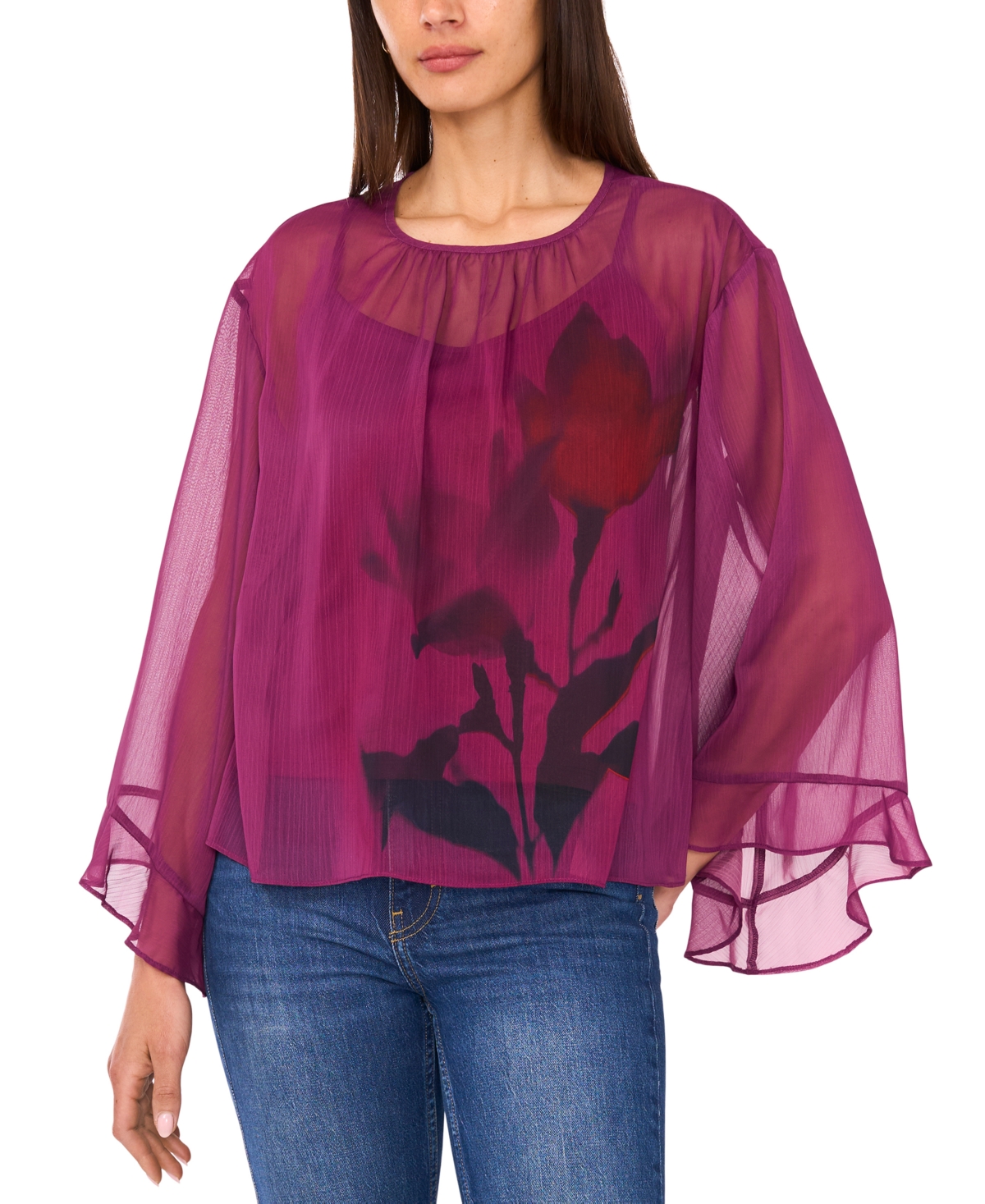 Click here for Vince Camuto Womens Chiffon Flutter-Sleeve Top - S... prices