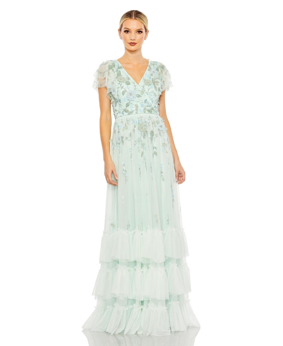 Click here for Mac Duggal Womens Ruffle Tiered Embellished Faux W... prices