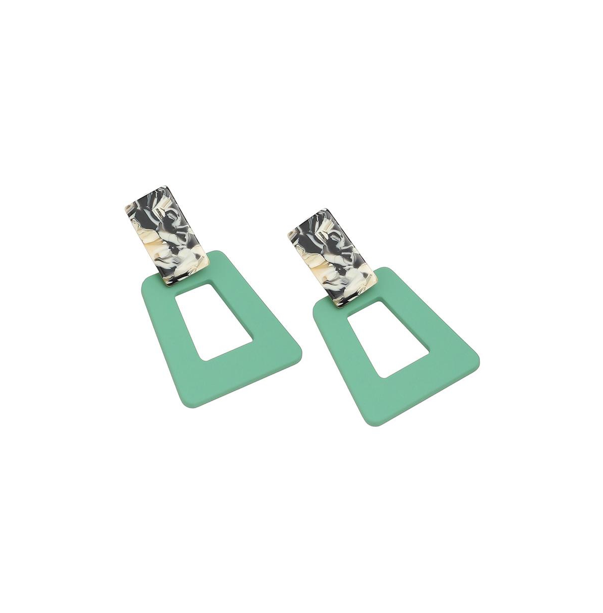 Click here for Sohi Womens Green Geometric Contrast Drop Earrings... prices