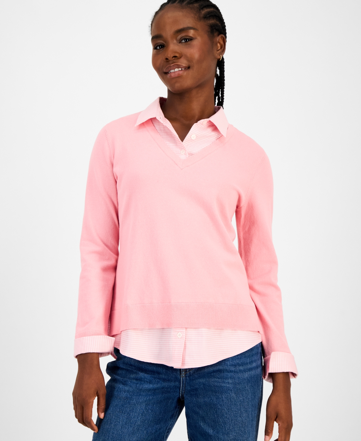 Click here for Tommy Hilfiger Womens Cotton Twofer V-Neck Long-Sl... prices