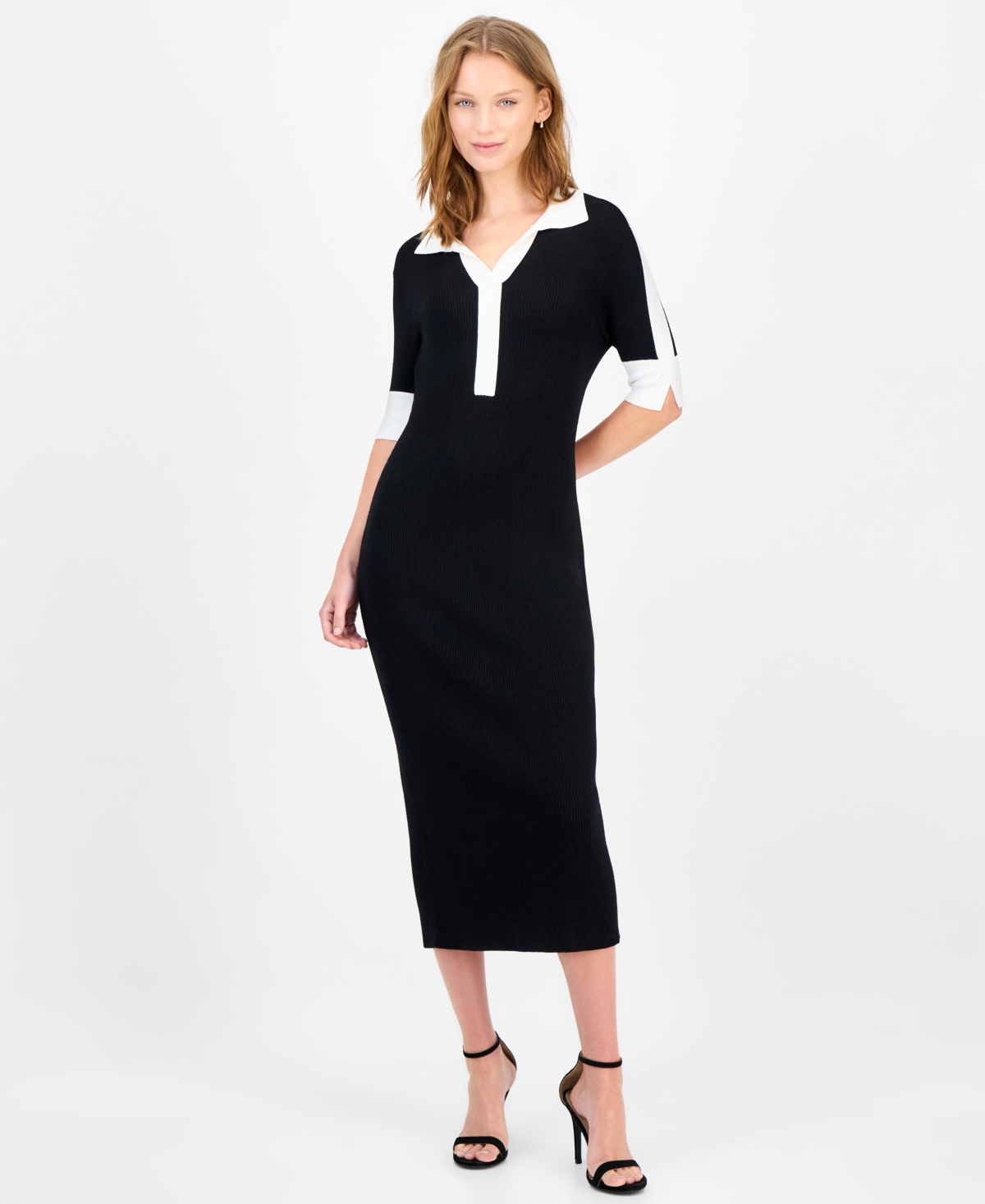 Click here for T Tahari Womens Contrast-Trim Bodycon Dress - Blac... prices