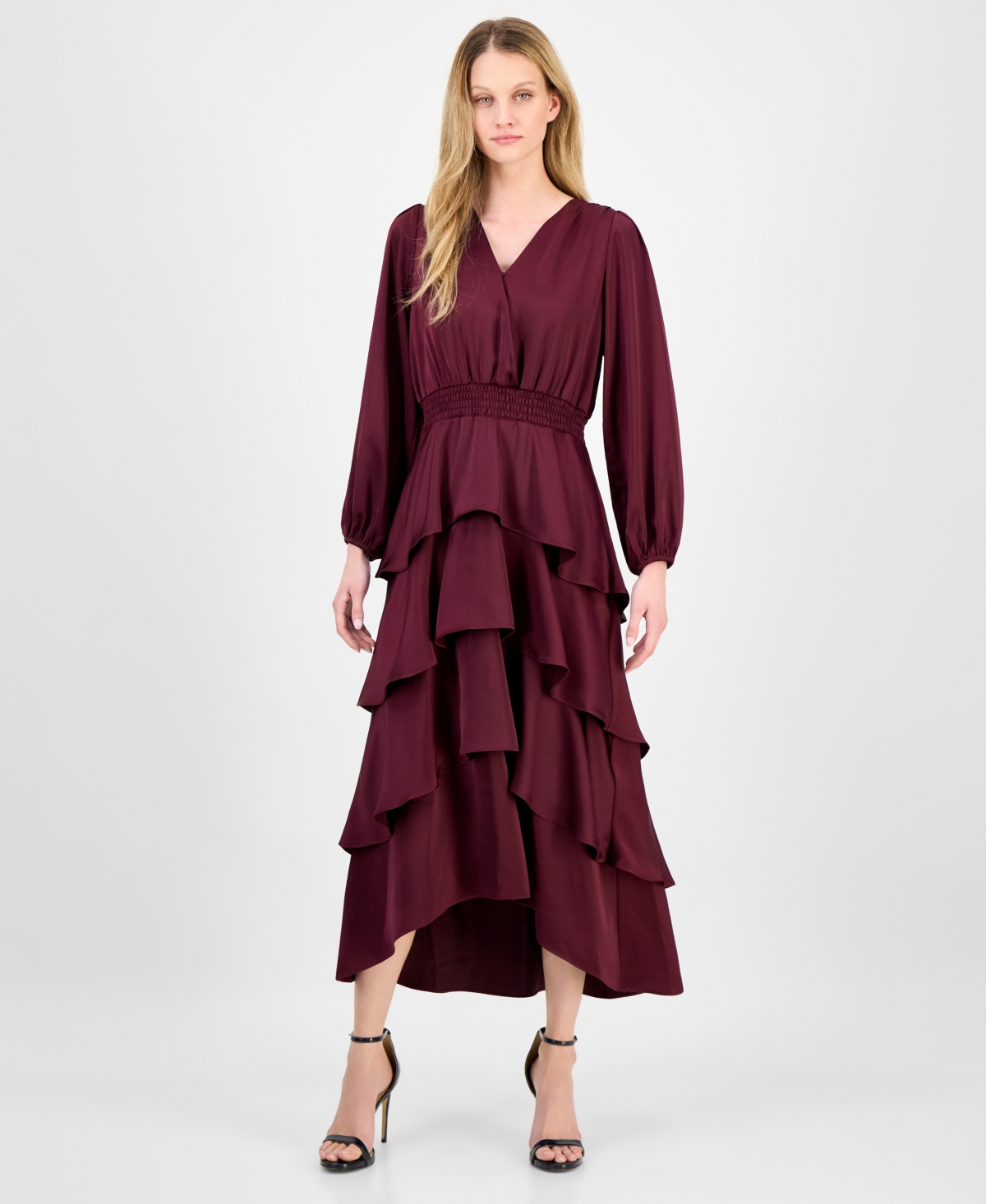 Click here for Anne Klein Womens Satin Surplice-Neck Tiered Midi... prices