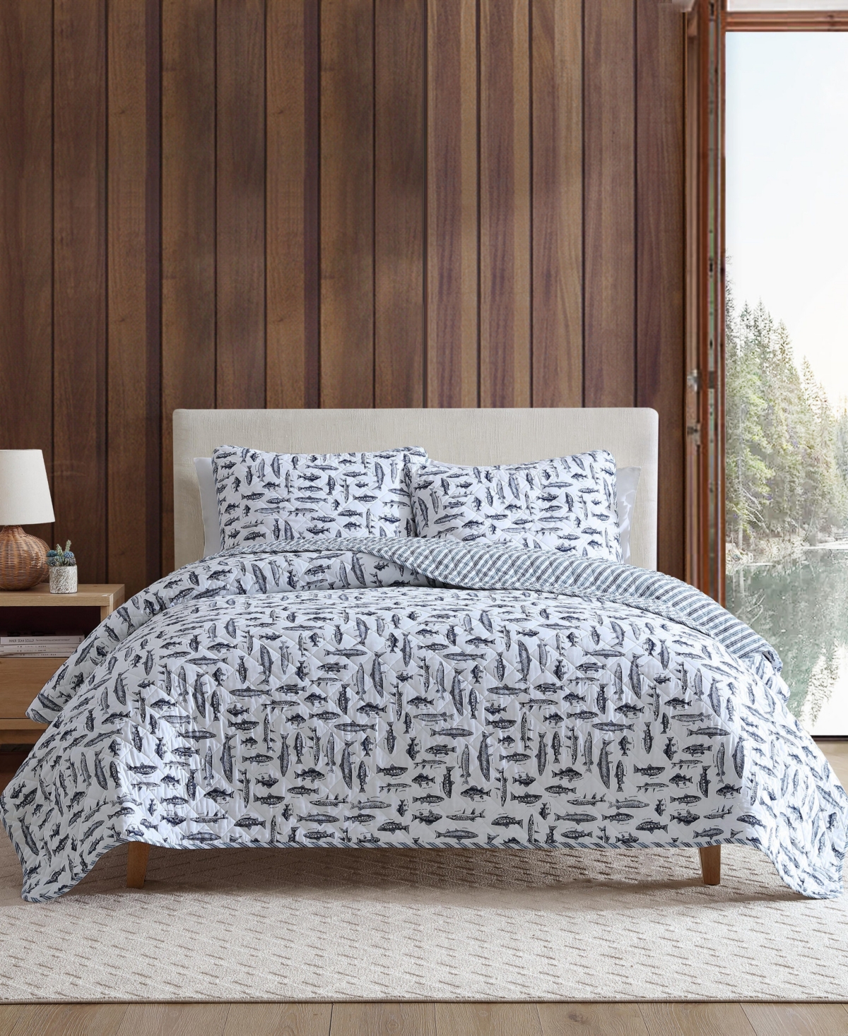 Eddie Bauer Wes Fish Cotton Reversible 2-Pc. Quilt Set  Twin - Blue