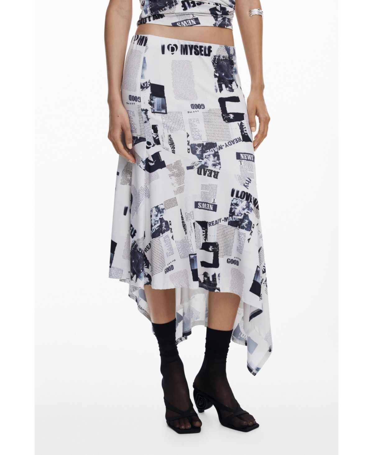 Click here for Desigual Womens Newspaper asymmetrical skirt - Lig... prices