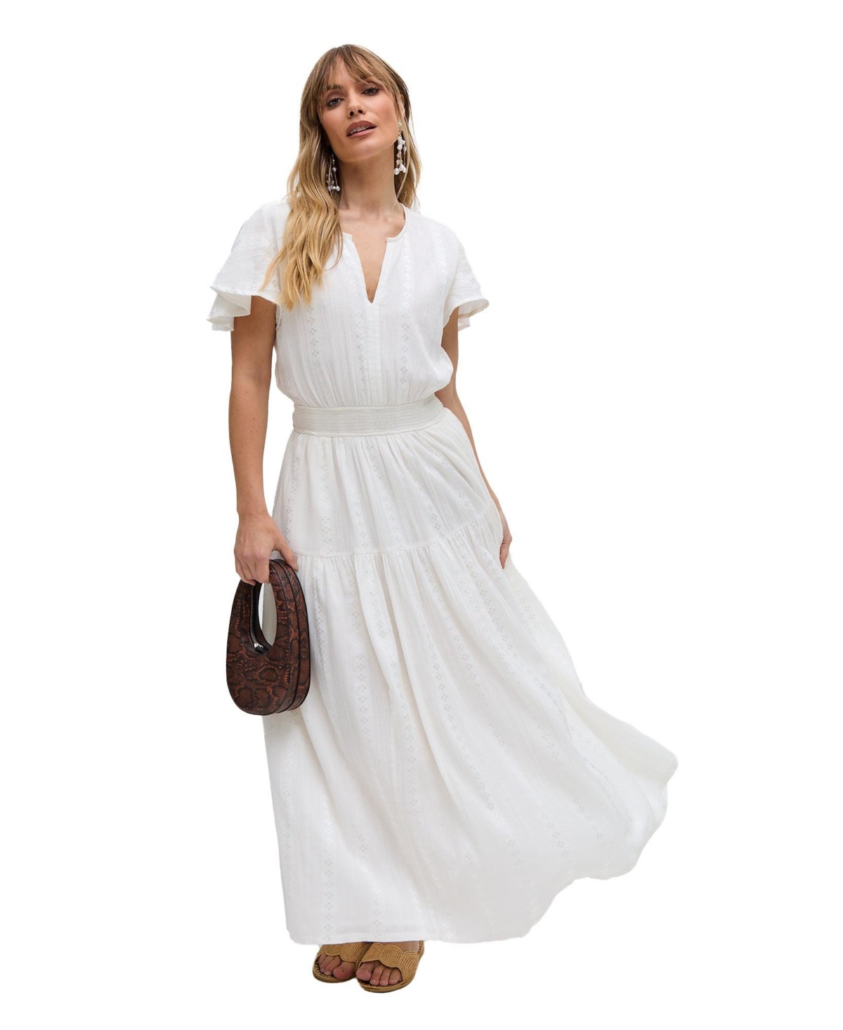 Click here for Raffya Womens Candice Flutter Sleeve Jacquard Maxi... prices