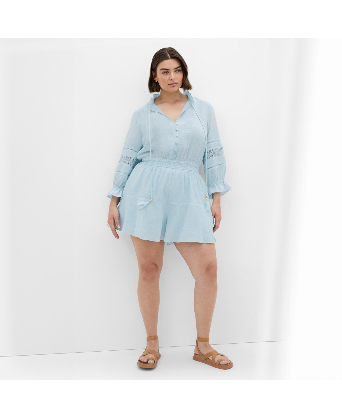 Click here for City Chic Plus Size Faye Playsuit - Ice blue prices