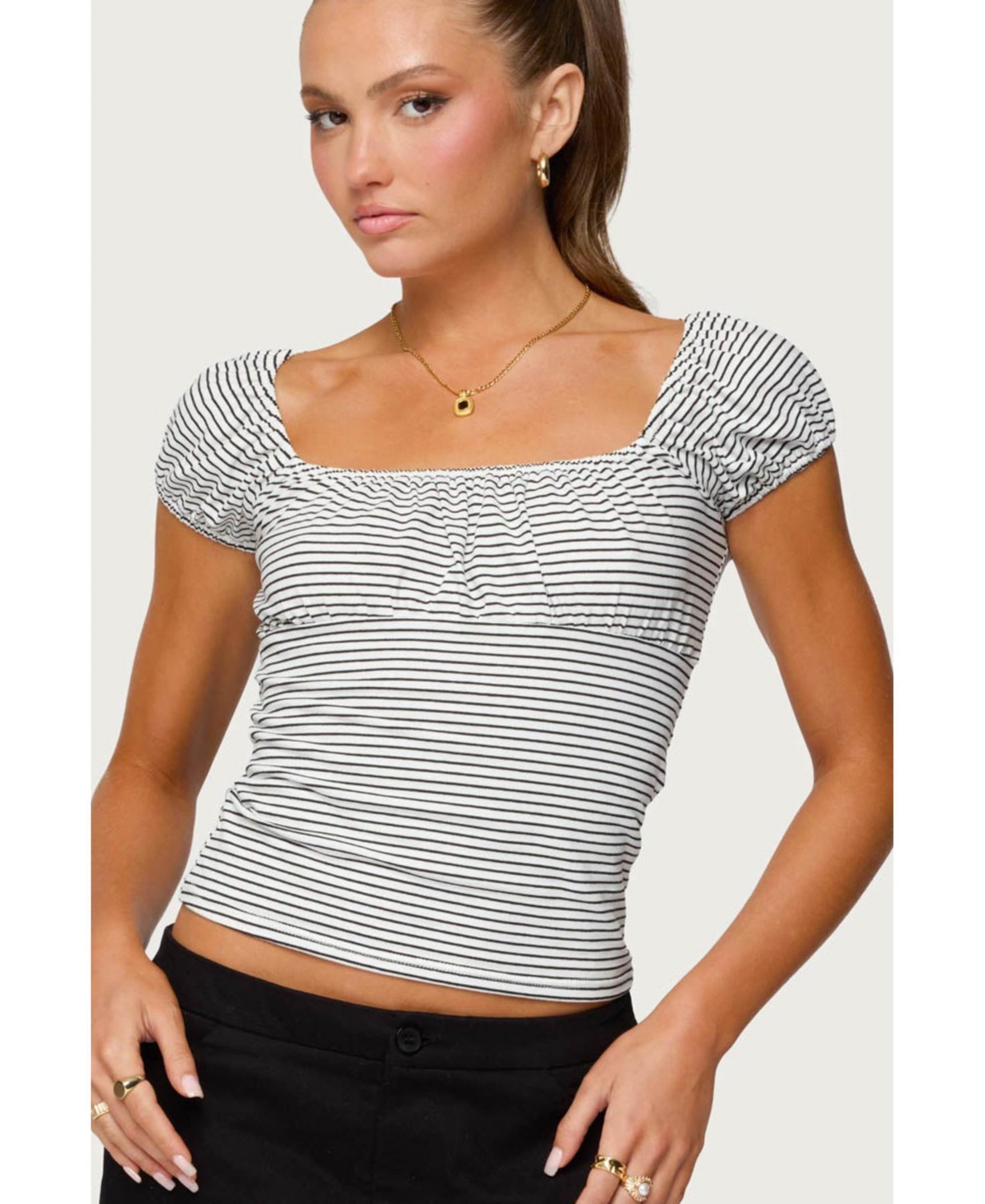 Click here for Edikted Womens Oleana Gathered Bust Top - White-an... prices