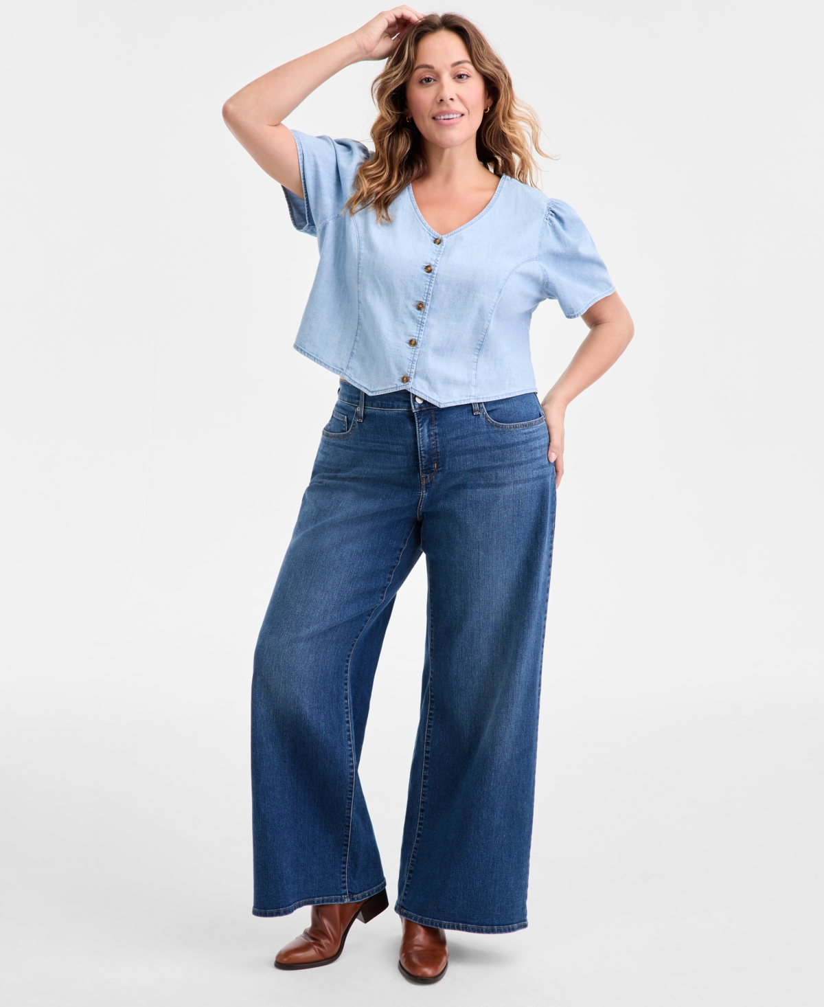 Click here for Levis Plus Size Mid Rise 318 Shaping Wide-Leg Jean... prices