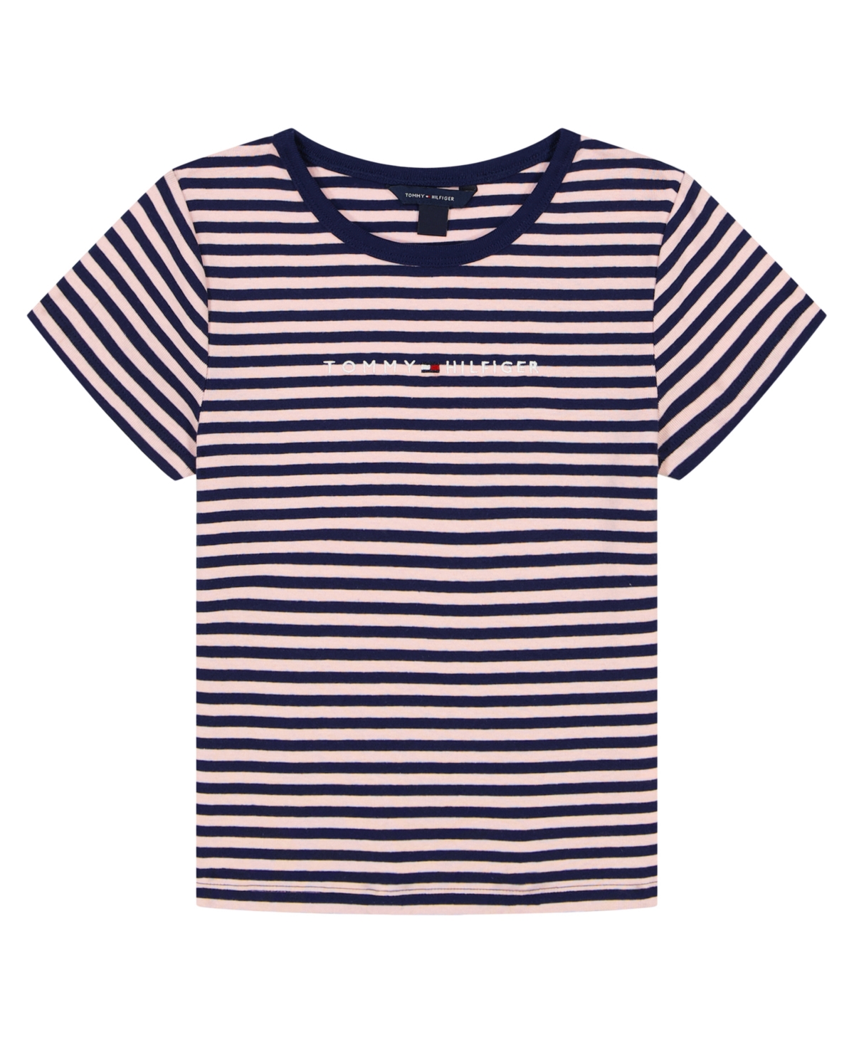 Tommy Hilfiger Big Girls Feeder Stripe Rib Short Sleeve T-Shirt - Blushing bride