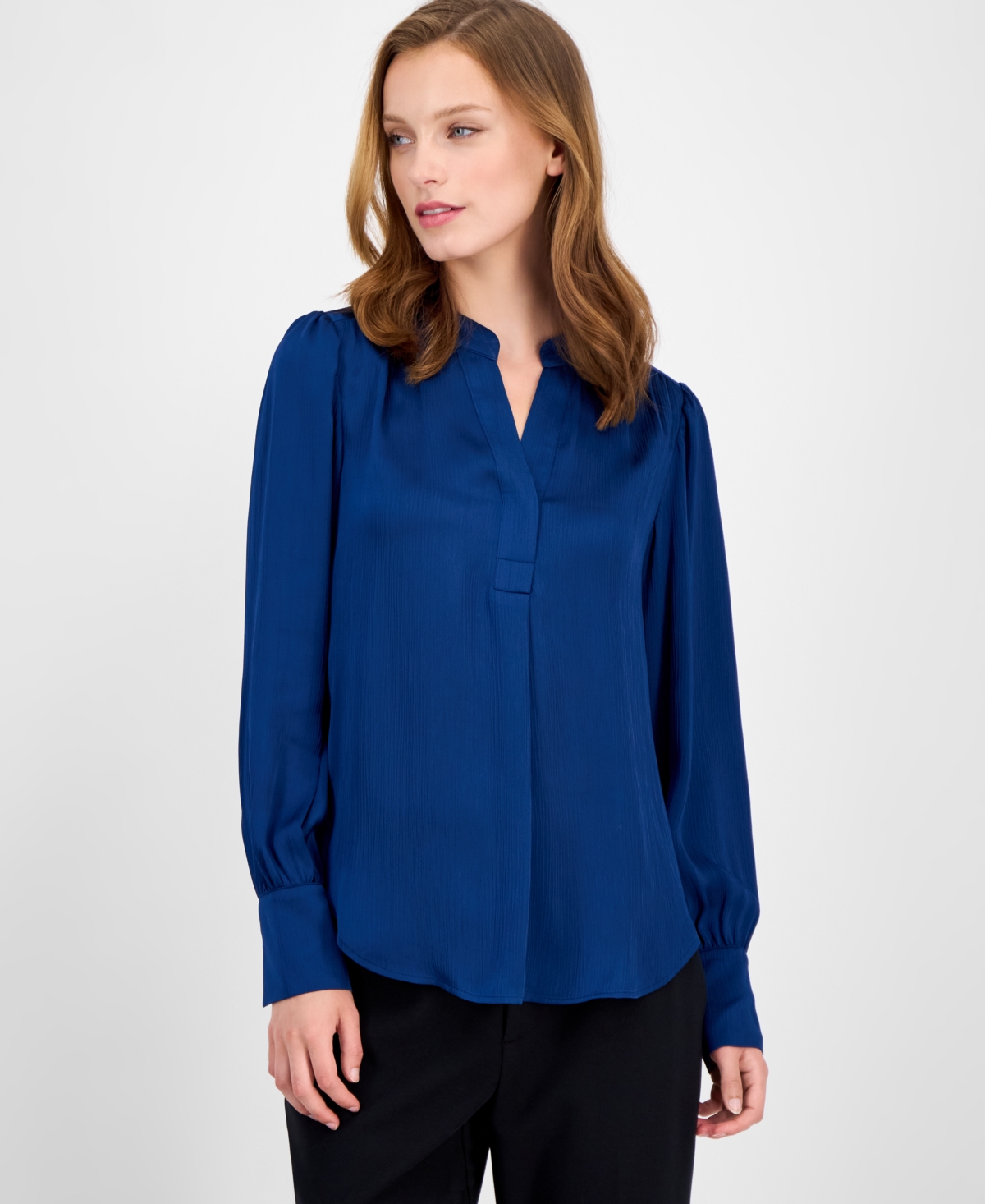 Click here for Anne Klein Petite Textured Split-Neck Top - Baltic... prices
