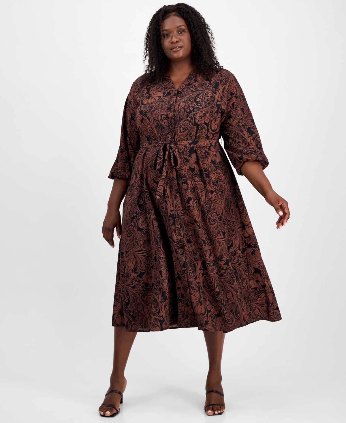 Click here for Robbie Bee Plus Size Paisley-Print Shirtdress - Bl... prices