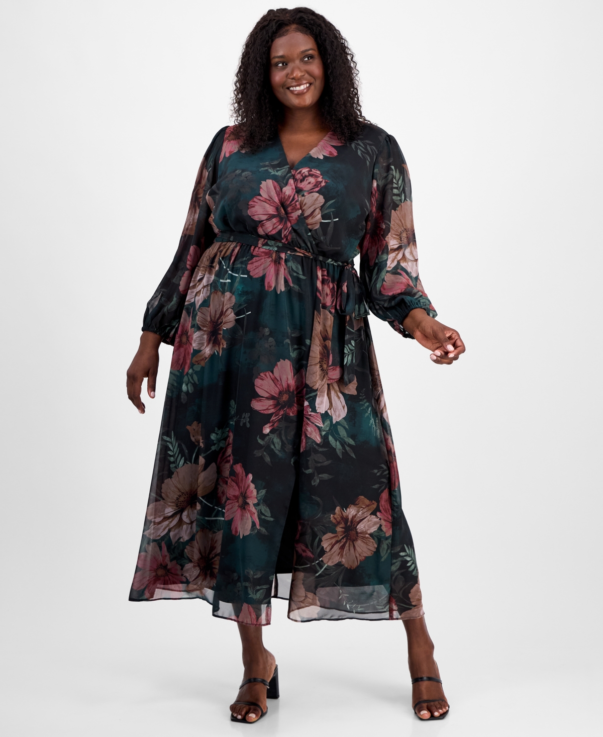 Click here for Robbie Bee Plus Size Floral-Print Faux-Wrap Dress... prices