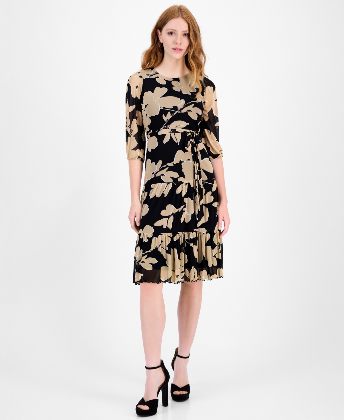 Click here for Sandra Darren Petite Printed Tiered-Hem Midi Dress... prices