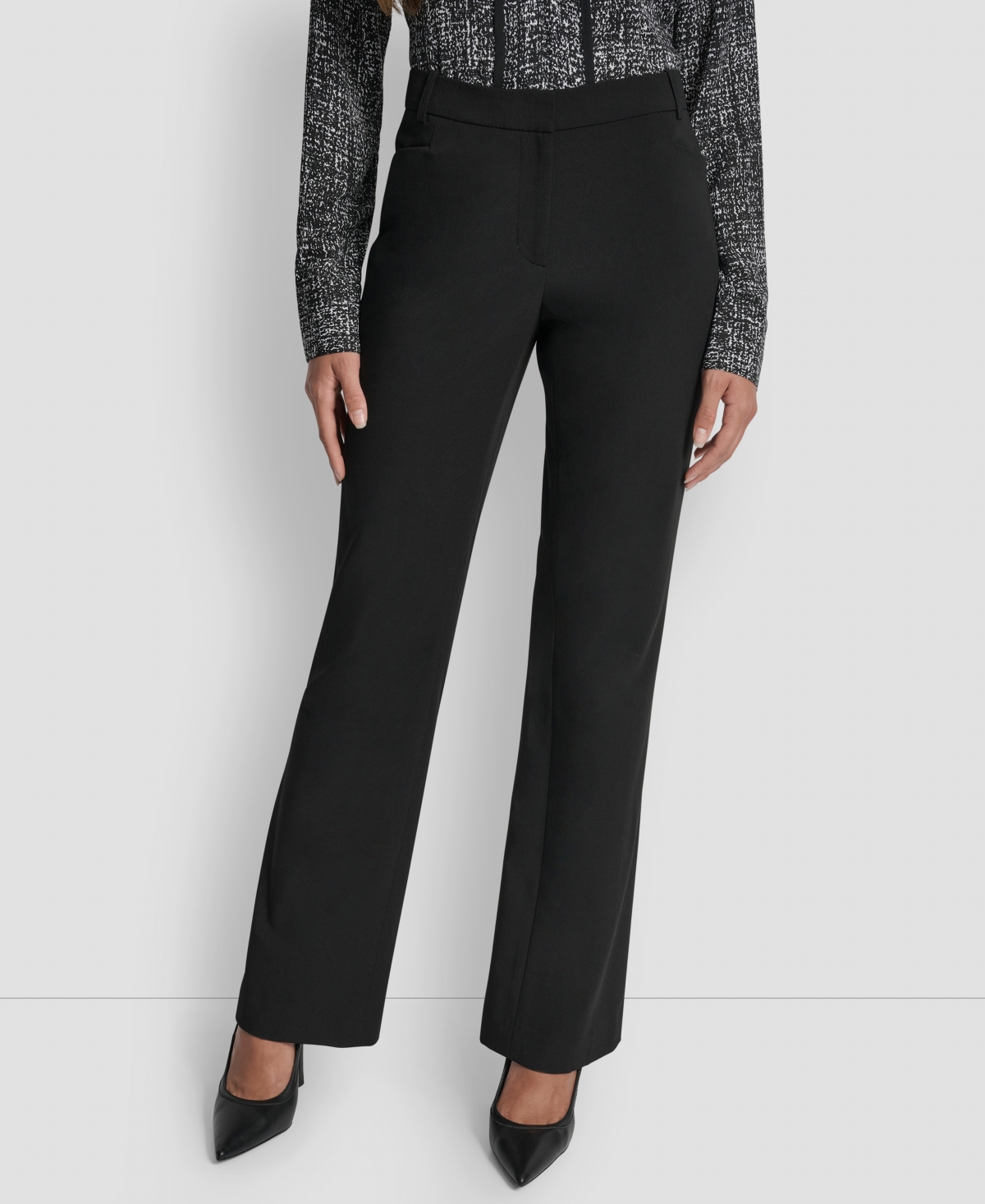 Click here for Dkny Womens Modern Fit Flat-Front Trousers - Black prices