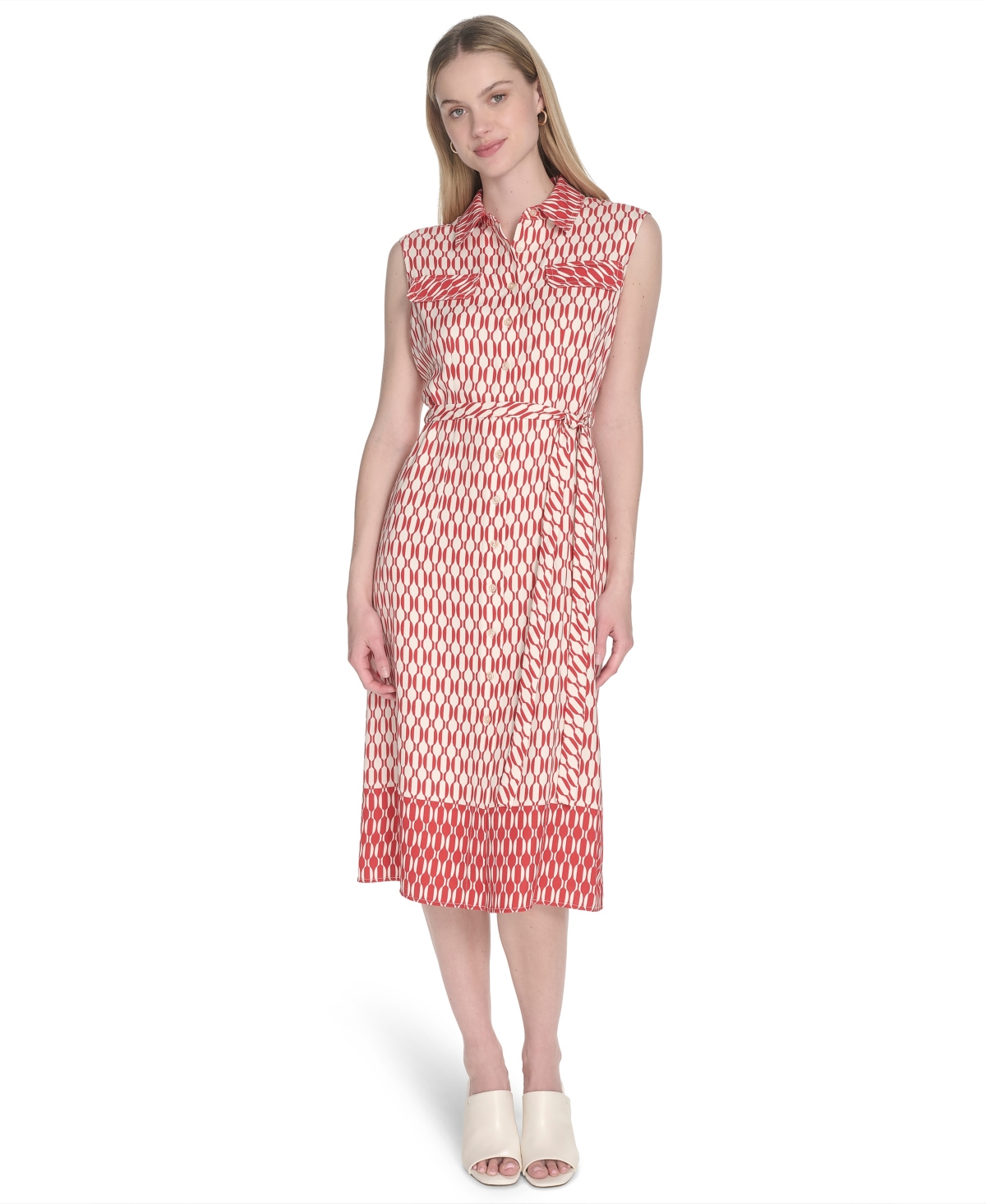 Click here for Calvin Klein Womens Collared Sleeveless Midi Dress... prices