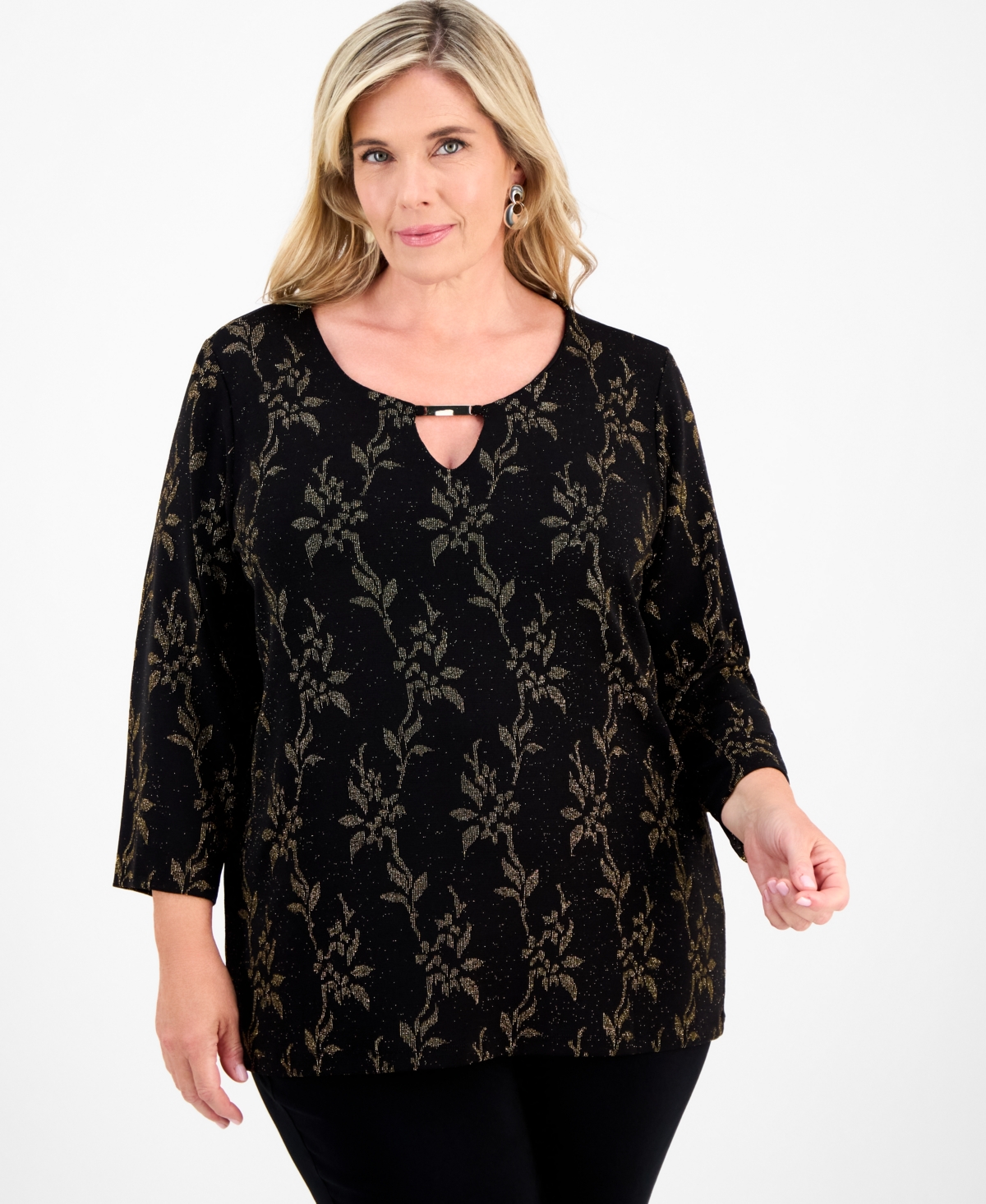 Click here for Jm Collection Plus Size Metallic Jacquard 3/4-Slee... prices