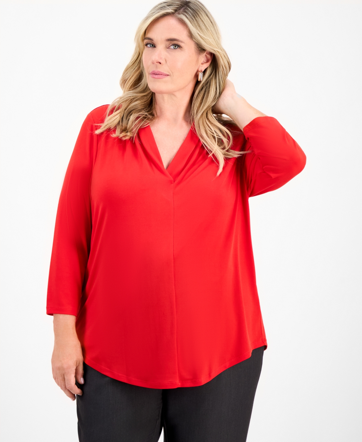 Click here for Jm Collection Plus Size Solid V-Neck 3/4-Sleeve To... prices