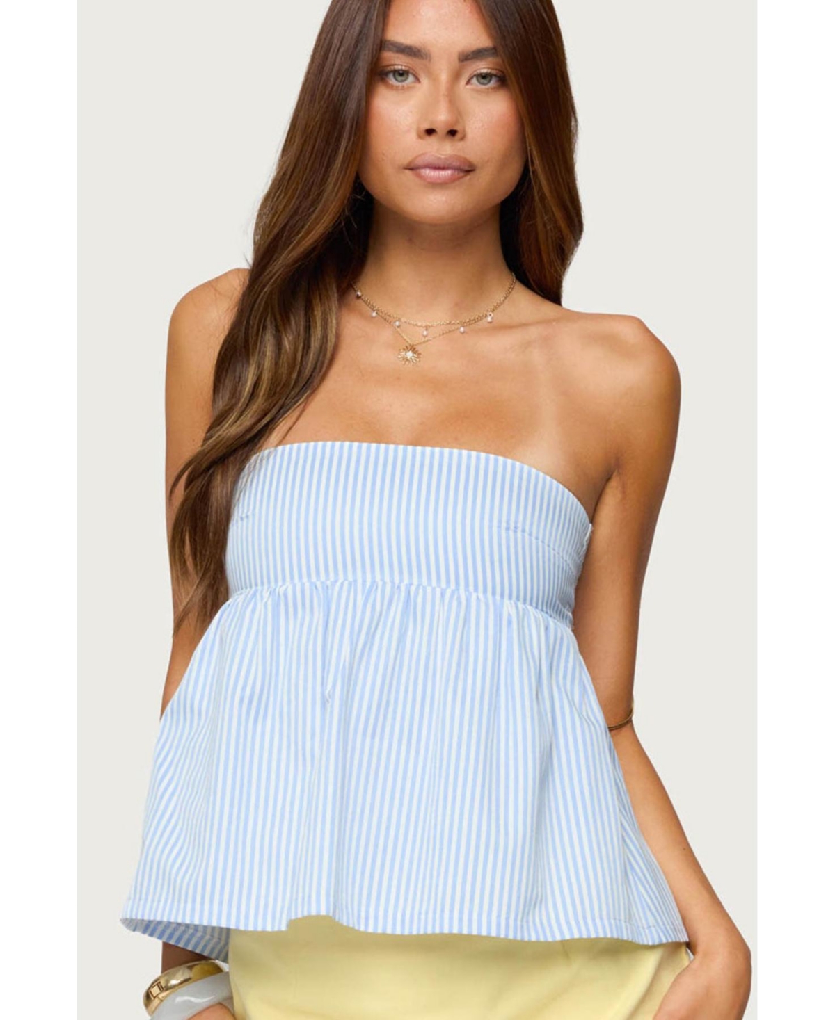 Click here for Edikted Womens Maddie Strapless Striped Babydoll T... prices