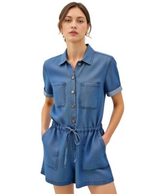 Modenaire Women's Short Sleeve Utility Button-Front Romper - Macy's