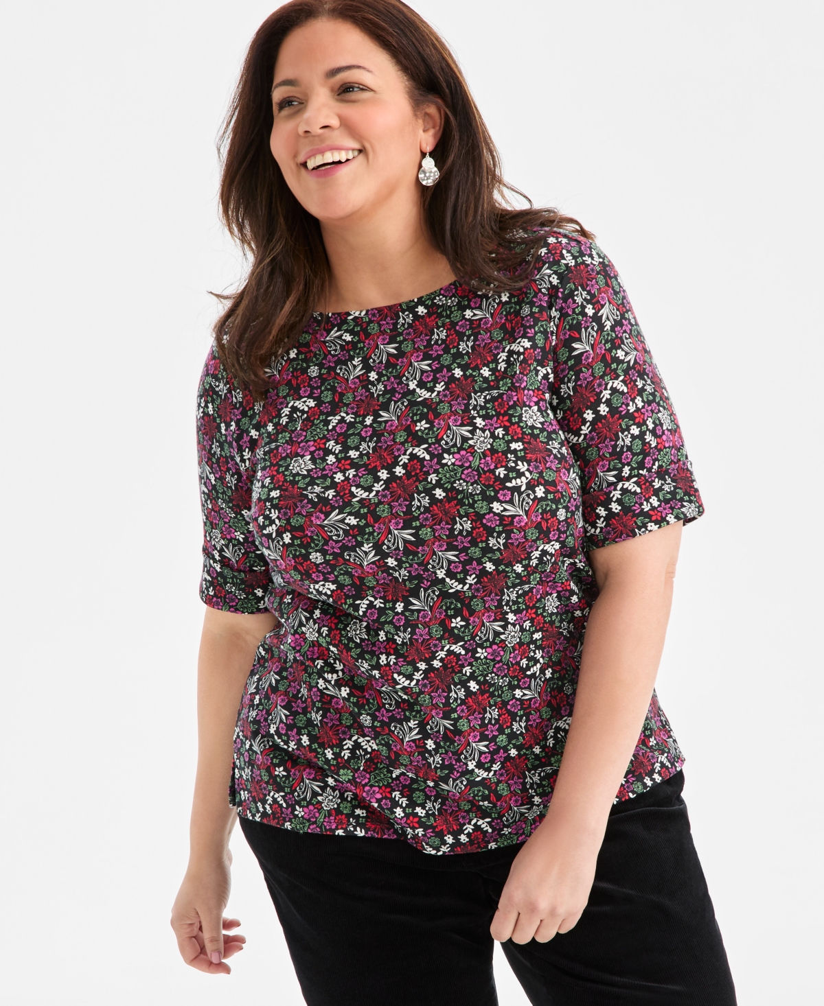 Click here for Style & Co Plus Size Printed Elbow-Sleeve Top  Mac... prices
