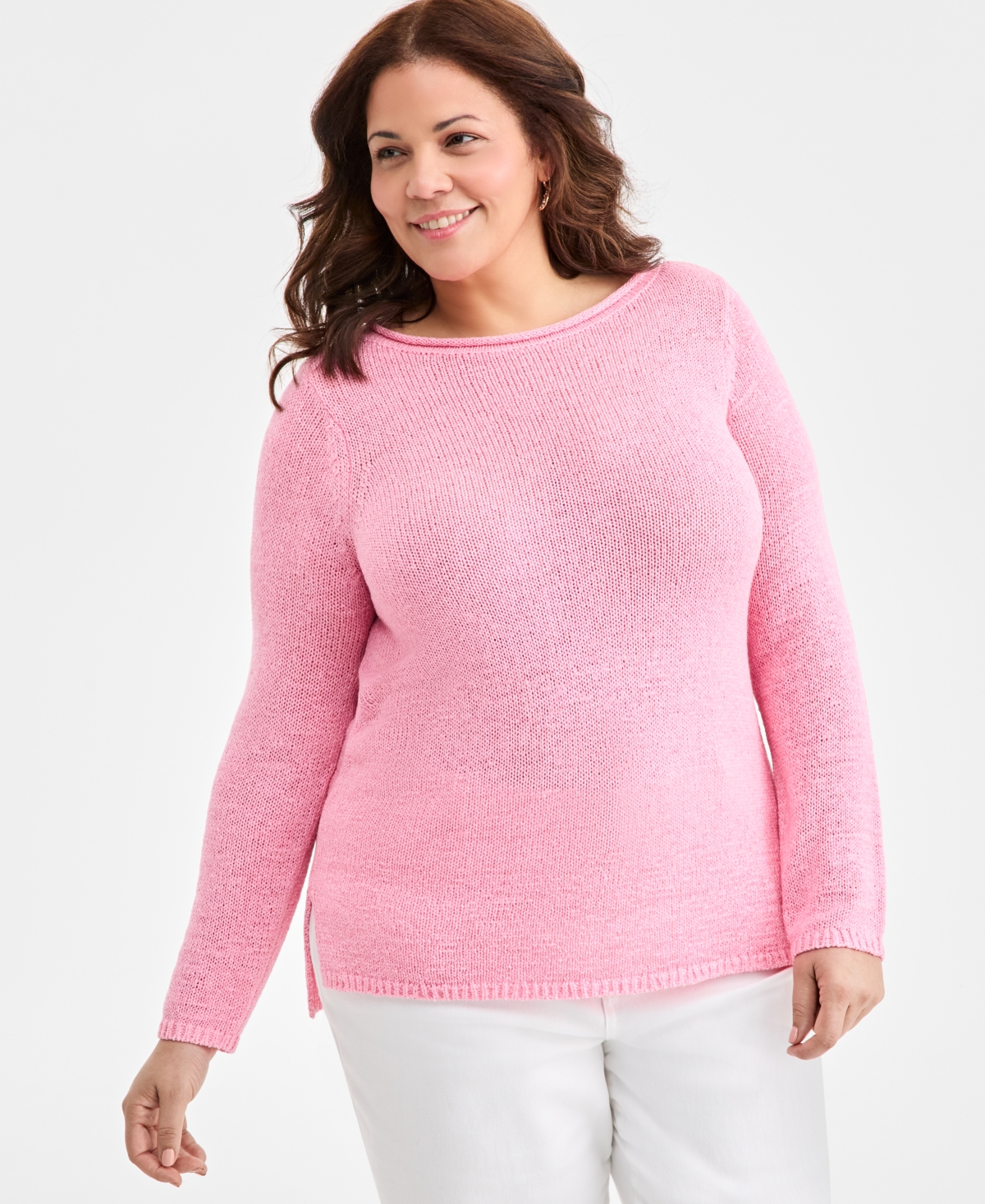 Click here for Style & Co Plus Size Boat-Neck Tape Yarn Sweater... prices