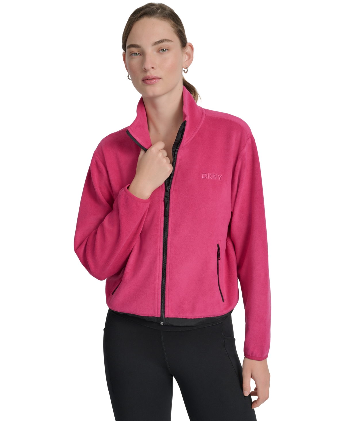 Click here for Dkny Womens Zippered Fleece Jacket - Wild Berry prices