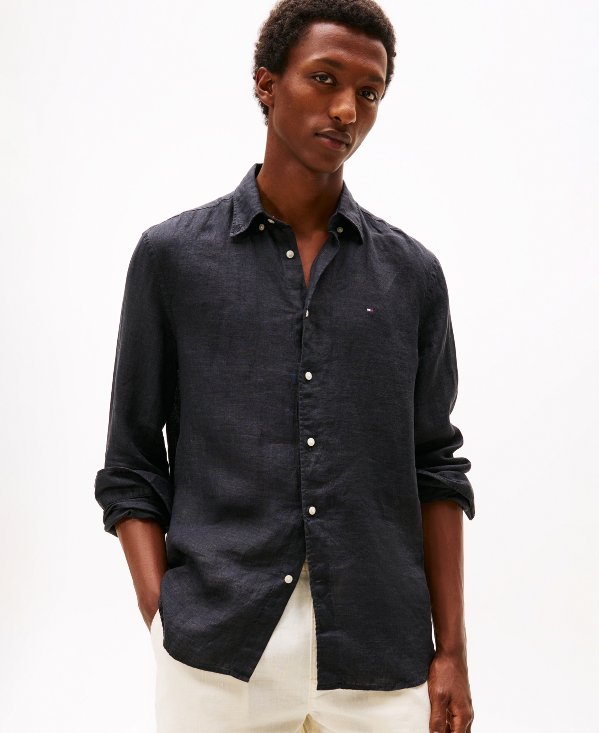 Click here for Tommy Hilfiger Mens Pigment-Dyed Linen Button-Down... prices