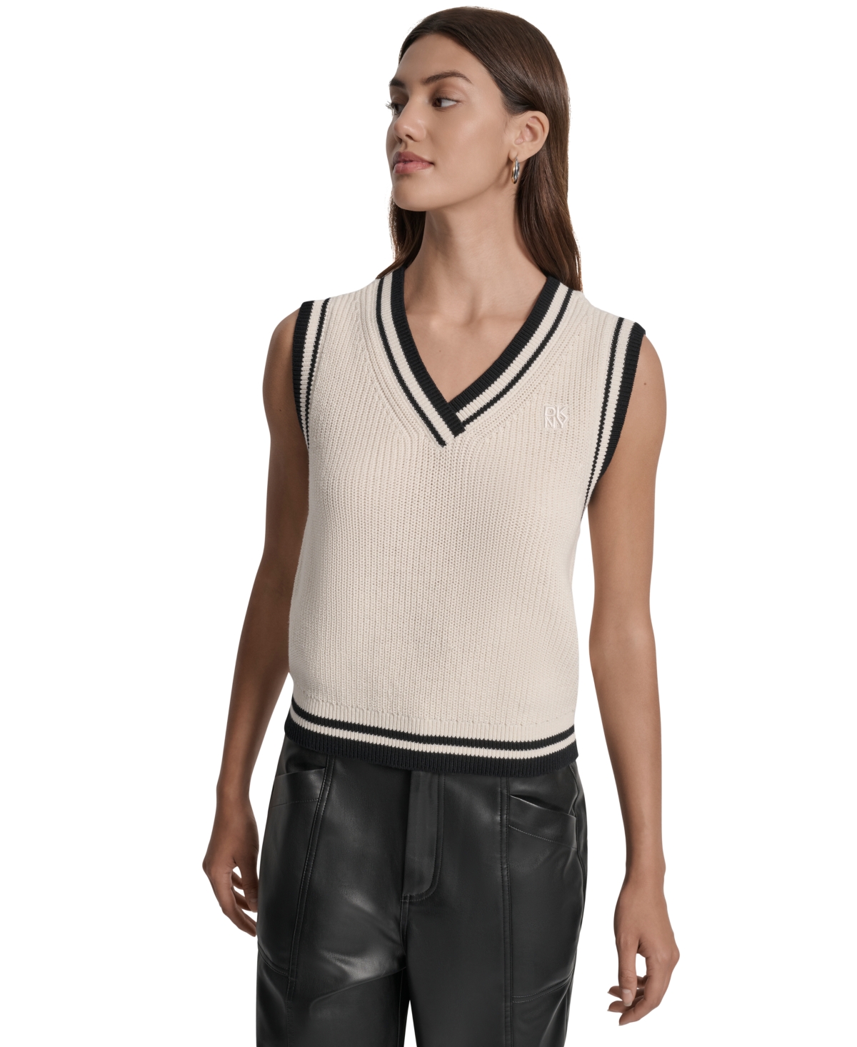Click here for Dkny Jeans Womens Contrast Trim Cotton V-Neck Slee... prices