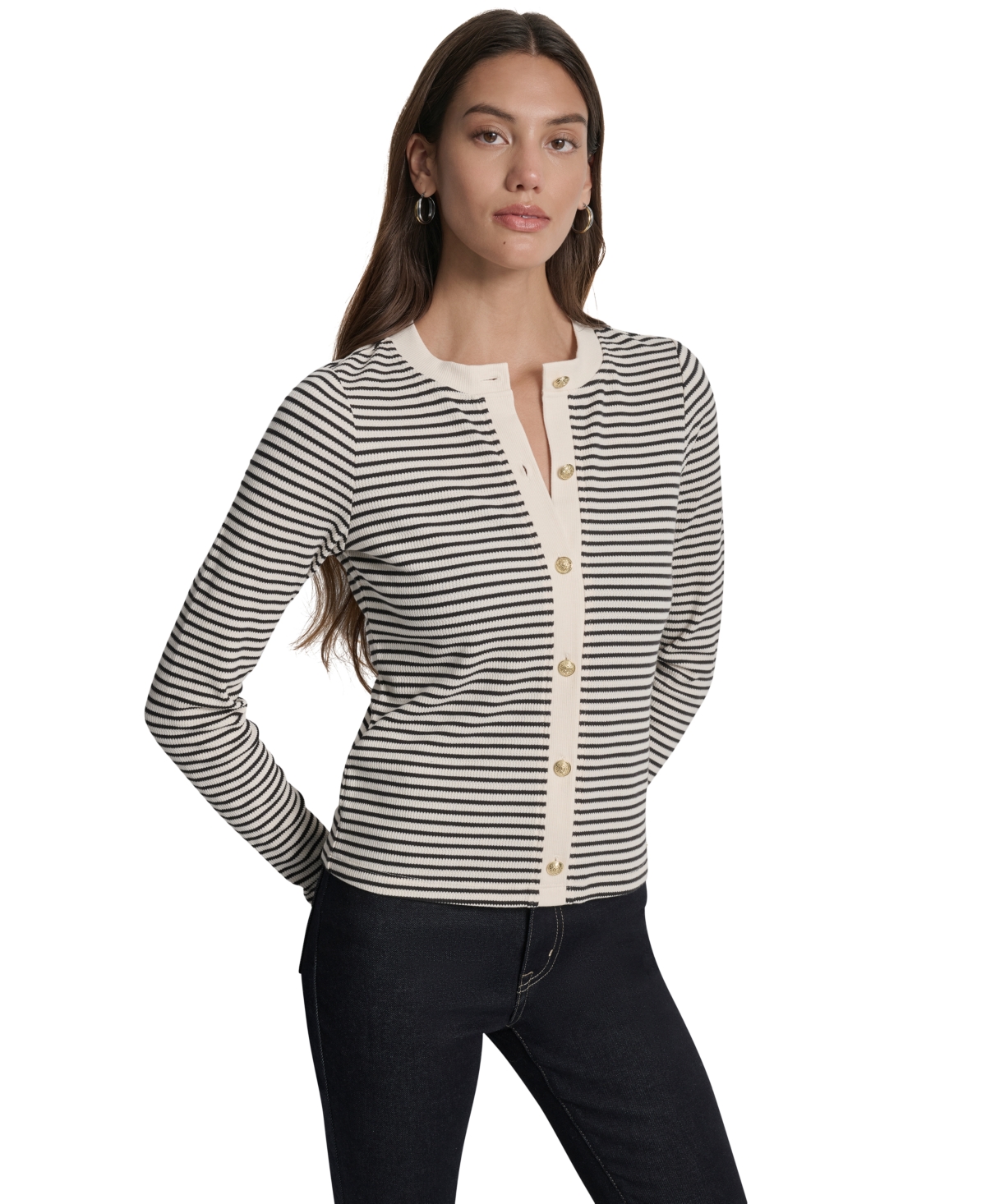 Click here for Dkny Jeans Womens Striped Button-Front Cardigan -... prices