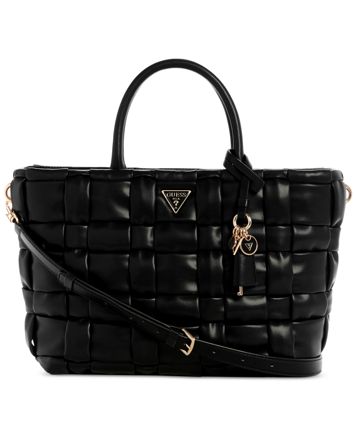 Click here for Guess Marion Quilted Large Satchel Bag - Black prices