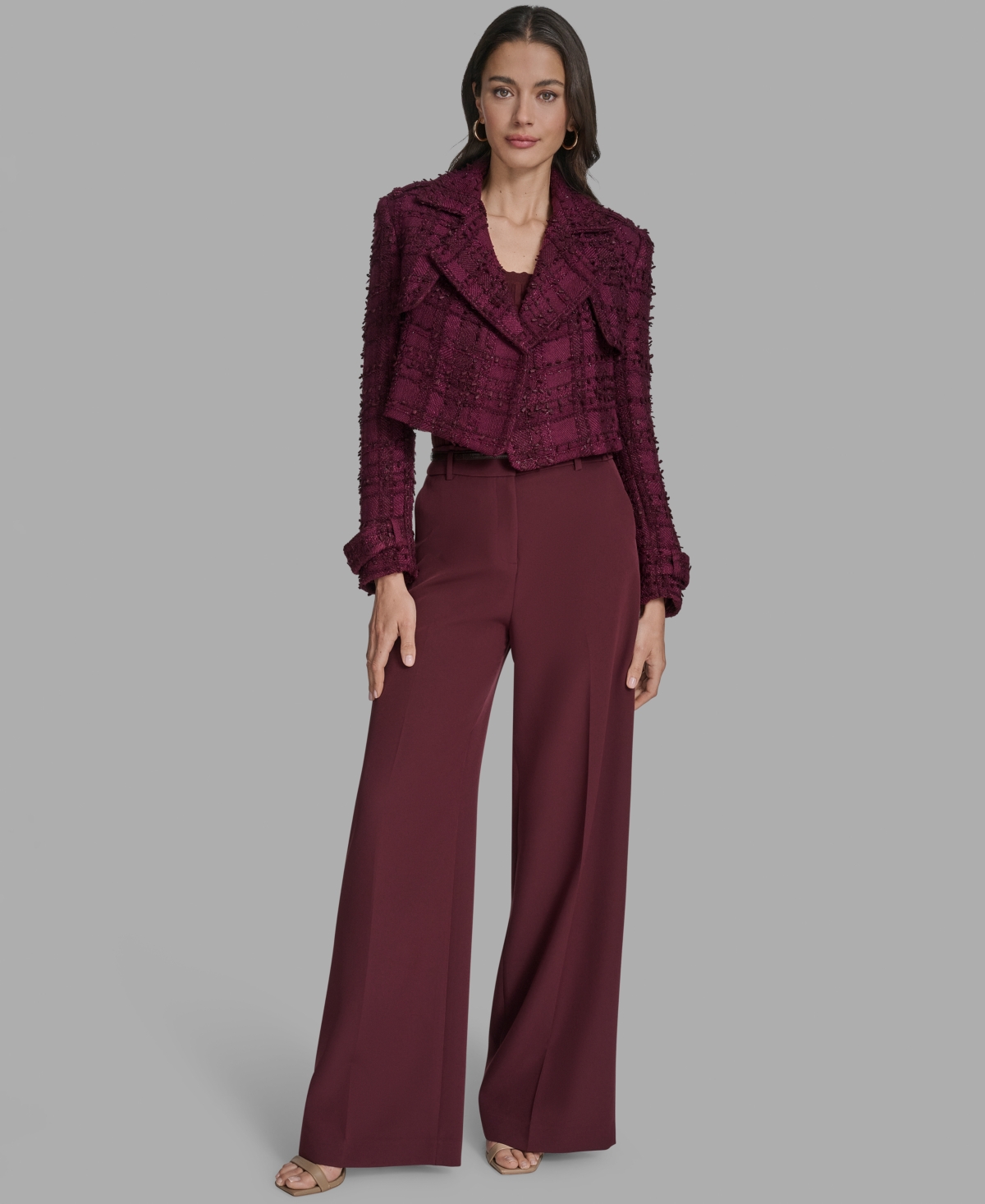 Click here for Bcbg Womens Cropped Tweed Trench Jacket - Crimson... prices