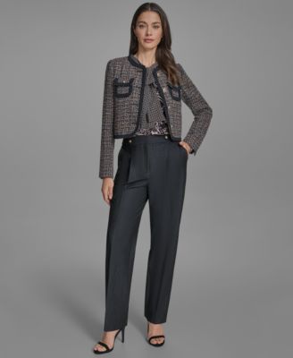 Click here for Bcbg Womens Braided Trim Tweed Collarless Jacket P... prices