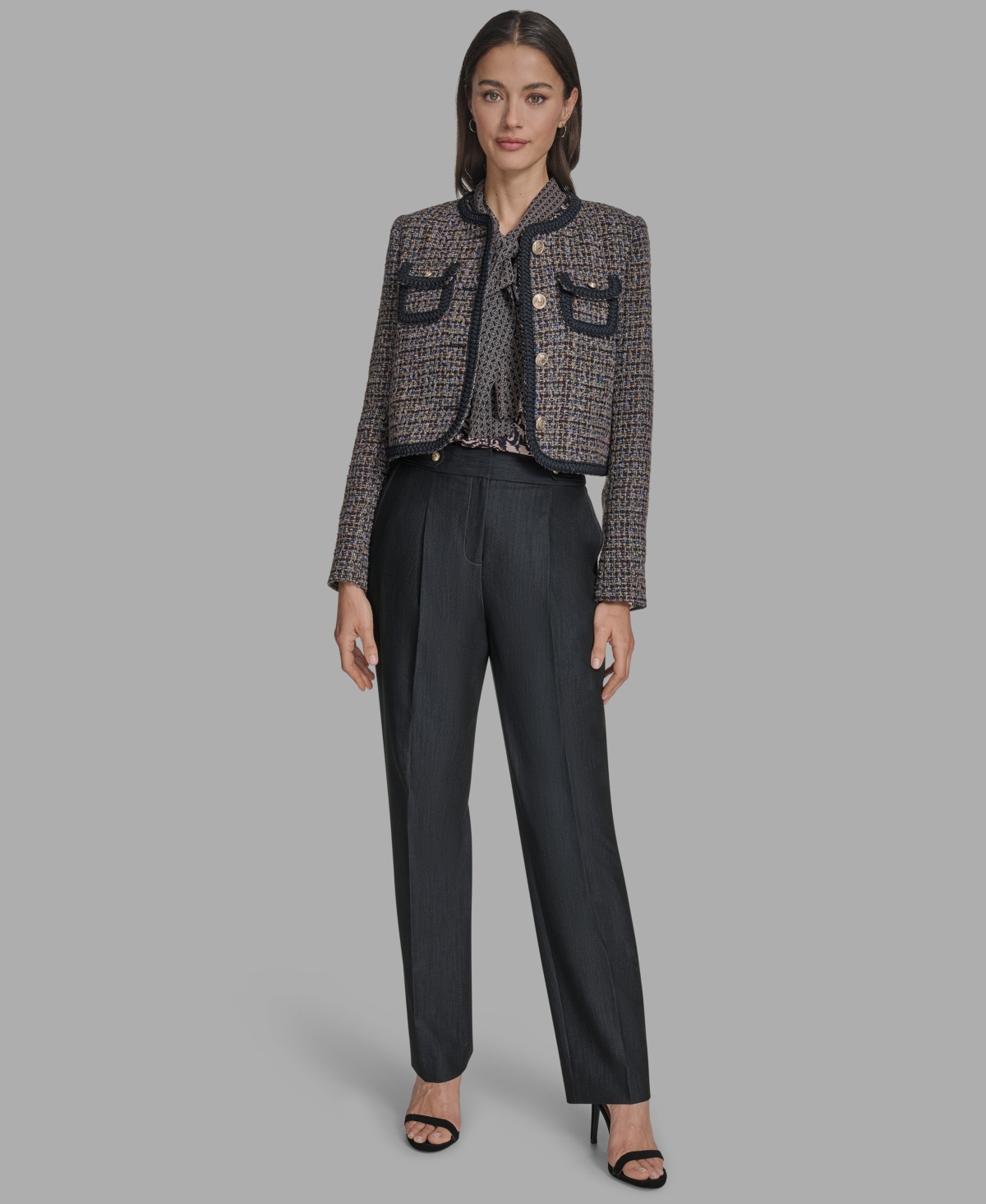Click here for Bcbg Womens Braided-Trim Tweed Collarless Jacket -... prices
