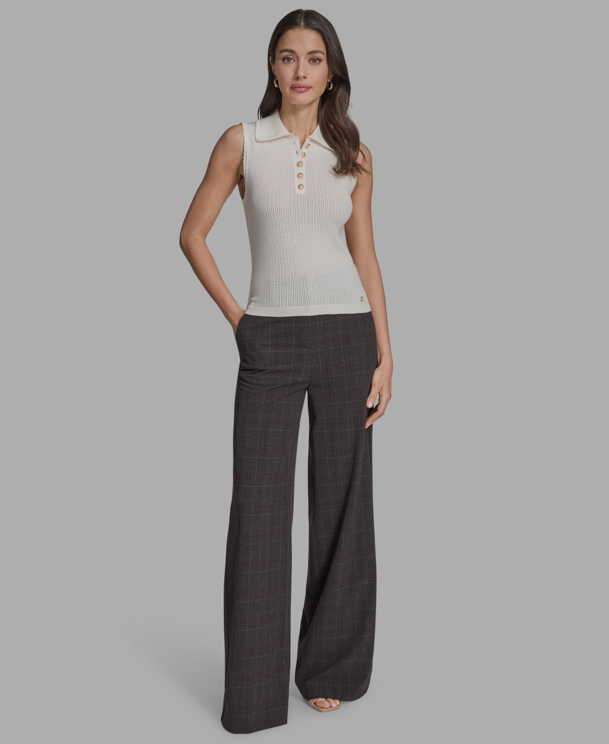 Click here for Bcbg Womens Cotton Collared Sleeveless Knit Top -... prices