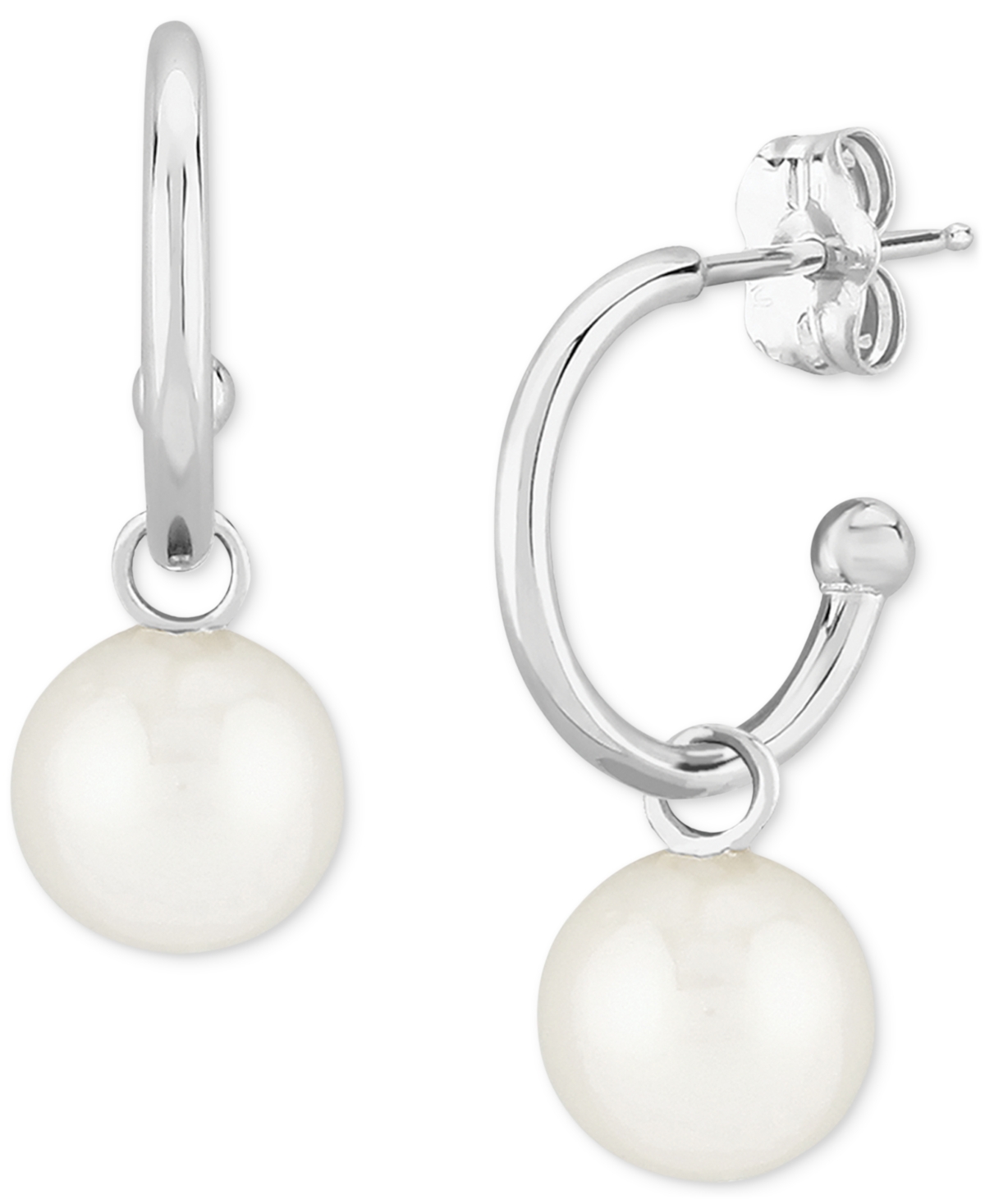 Click here for Pearl (6 mm) Drop Hoop Earrings Set in 14k Yellow... prices