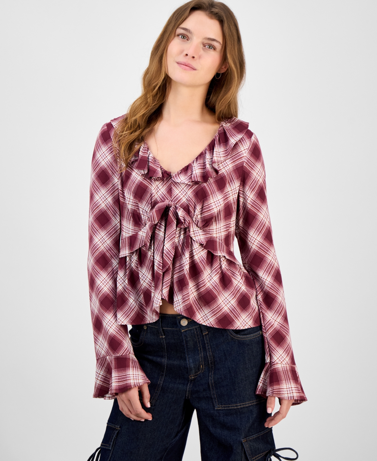 Click here for Self Esteem Juniors Ruffled Babydoll Top - Tawny P... prices