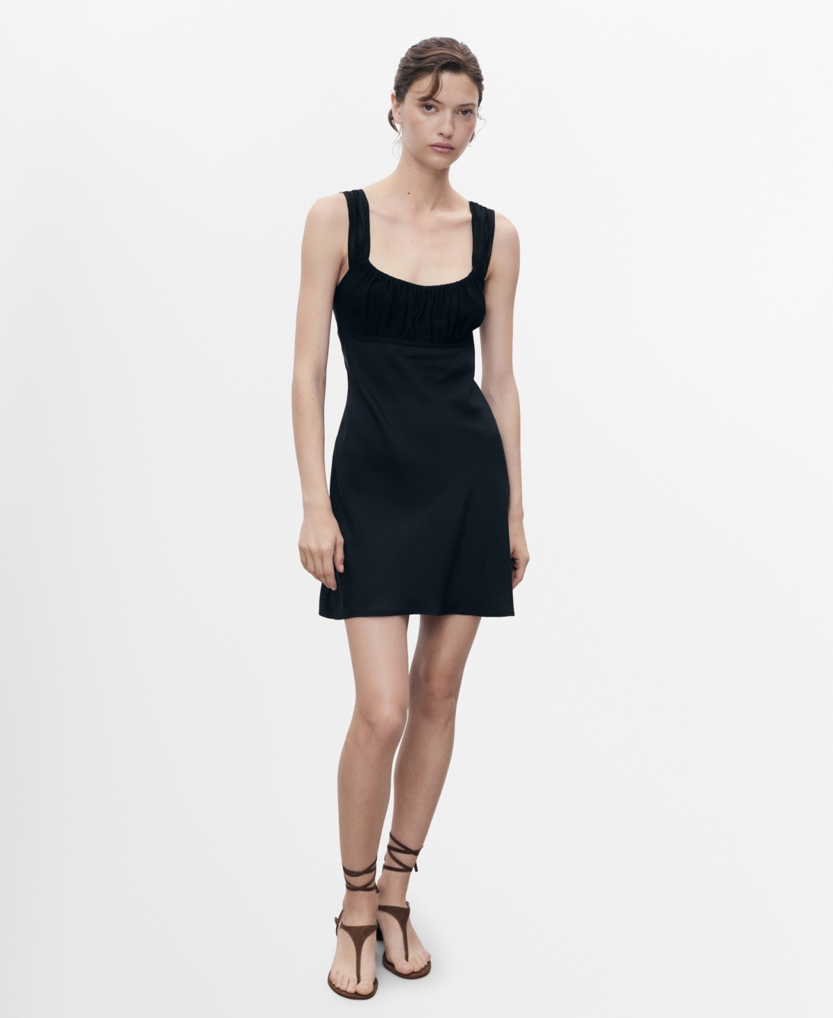 Click here for Mango Womens Ruched Neckline Short Dress - Black prices