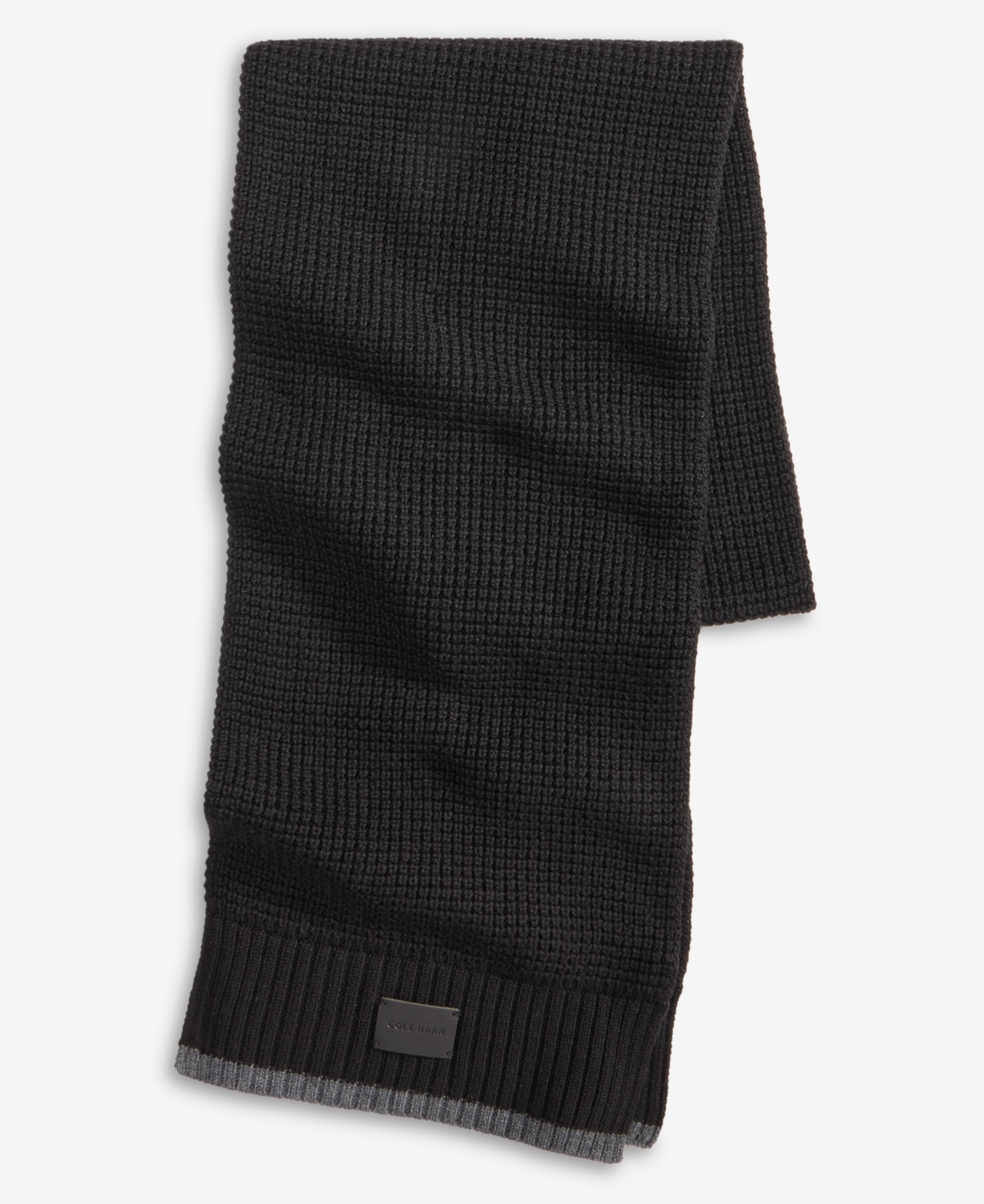 Click here for Cole Haan Mens Waffle-Knit Scarf - Black prices