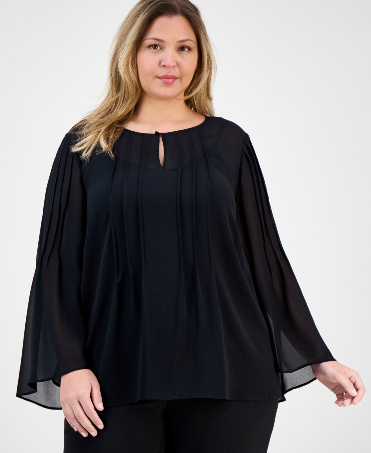 Click here for Anne Klein Plus Size Chiffon Pintuck Flutter-Sleev... prices