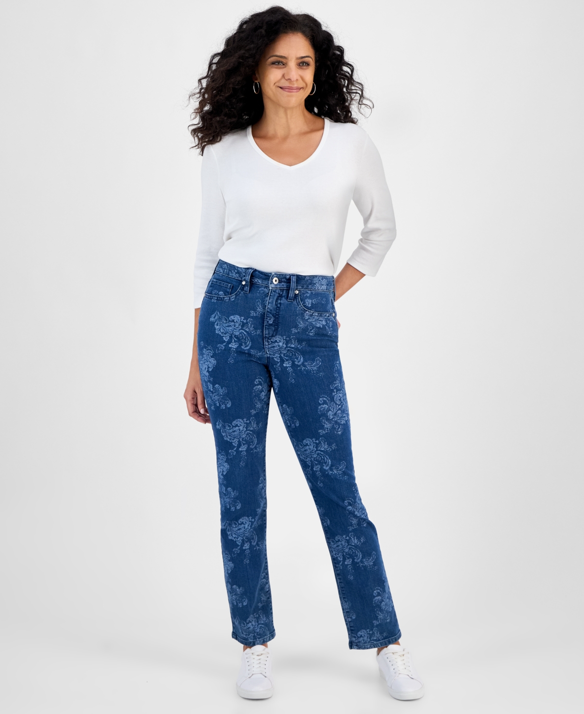 Style & Co Womens High Rise Straight-Leg Jeans  Regular  Short and Long Lengths  Created for Macys - Floral Print