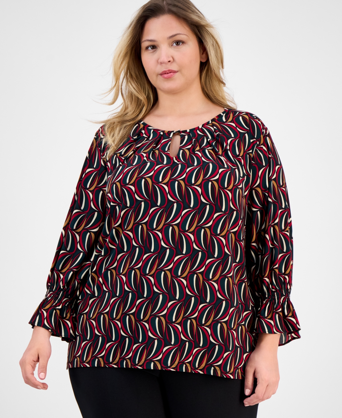 Click here for Ak Anne Klein Plus Size Printed 3/4-Sleeve Keyhole... prices